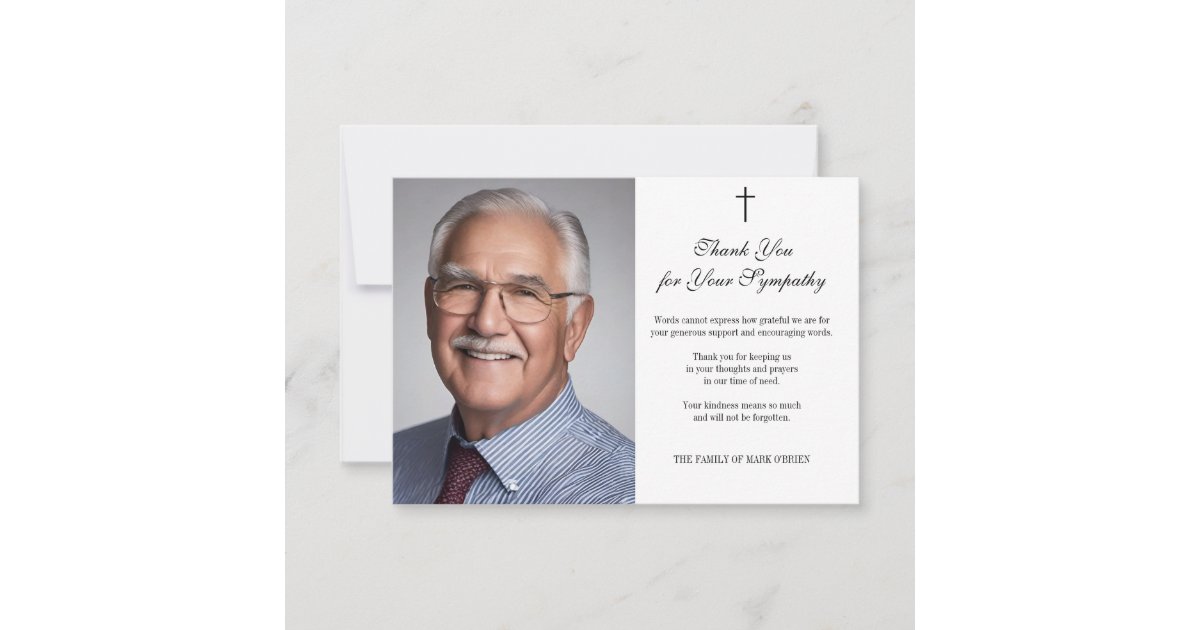 Condolence Sympathy Appreciation Photo Cross Thank You Card | Zazzle
