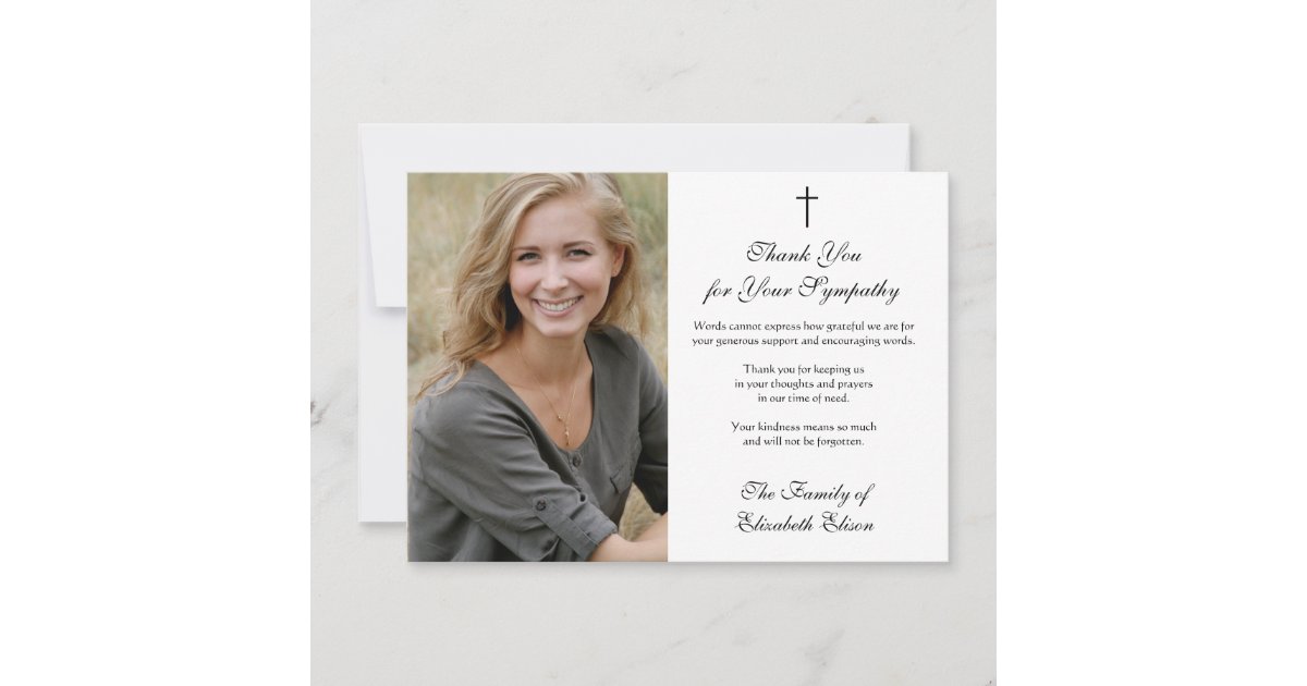Condolence Sympathy Appreciation Photo Cross Thank You Card | Zazzle
