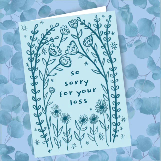 Condolences Sorry Wildflower Floral Sketch Doodle Card | Zazzle