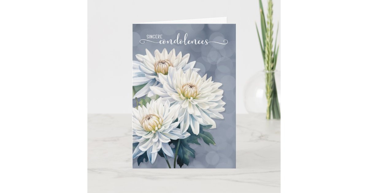 Condolences White Chrysanthemums on Blue Sympathy Card | Zazzle