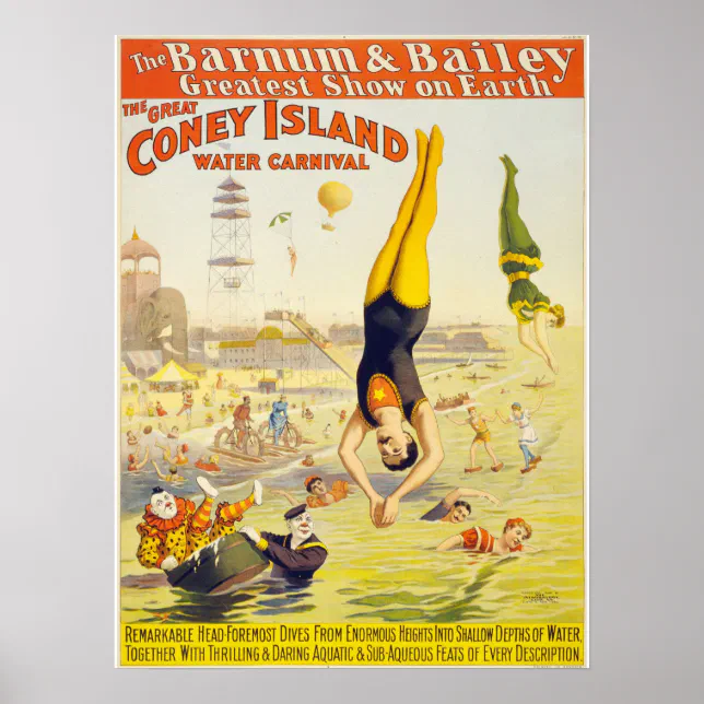 Coney Island Vintage Circus Acrobats Poster | Zazzle