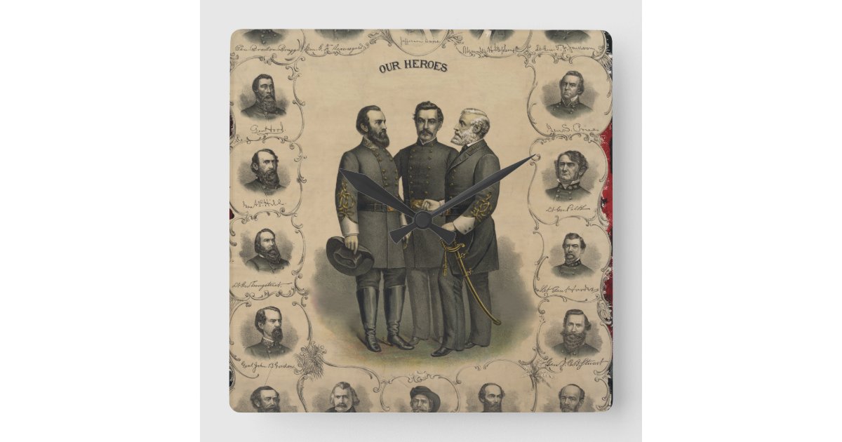 Confederate Generals Civil War ️⚔️ Heroes Square Wall Clock | Zazzle