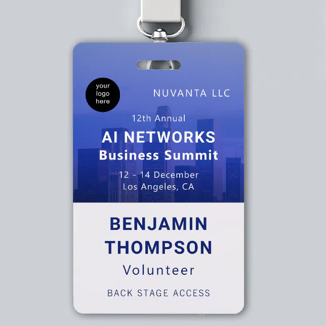 Conference Business Corporate Event Blue Photo Badge | Zazzle
