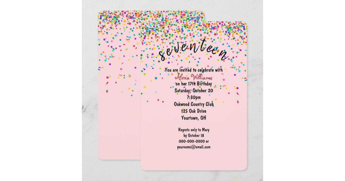 confetti 17th Birthday Party Invitation | Zazzle
