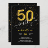 Confetti 50th Birthday Black Gold Balloon Modern Invitation | Zazzle