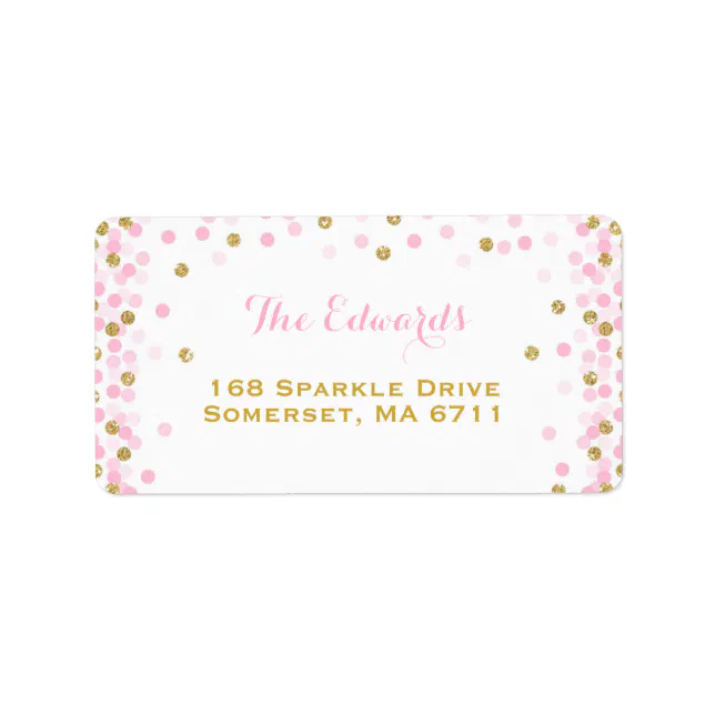 Confetti Baby Shower Address Labels Pink And Gold | Zazzle