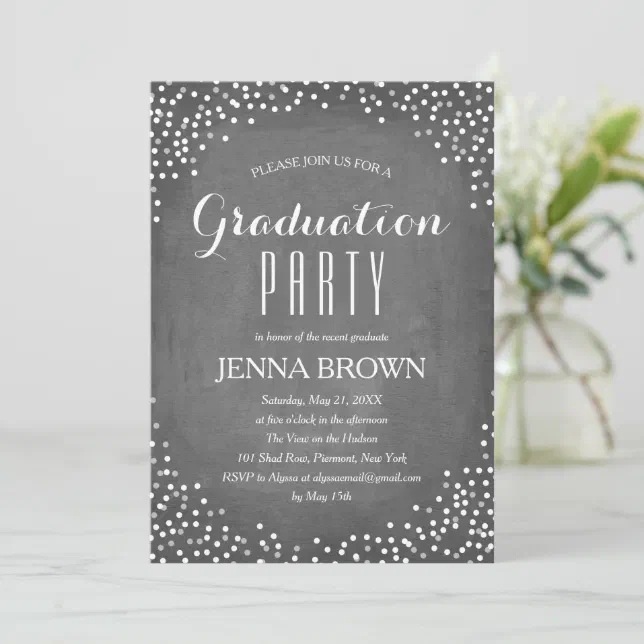 Confetti Chalkboard Graduation Party Invitation | Zazzle