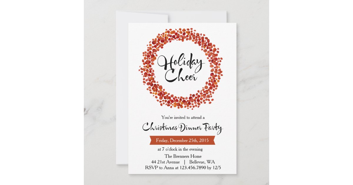 Confetti Christmas Wreath Holiday Party Invitation | Zazzle