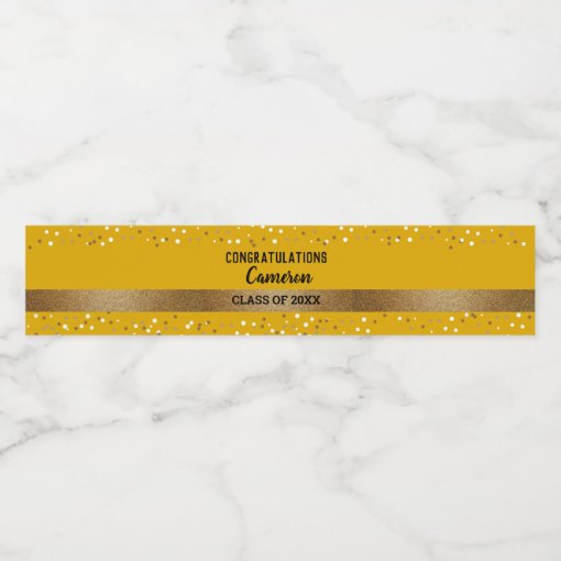 Confetti Class Yellow Gold school backdrop grad Water Bottle Label | Zazzle