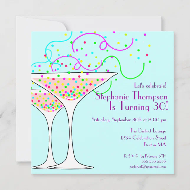Confetti Cocktail Birthday Party Invitation | Zazzle