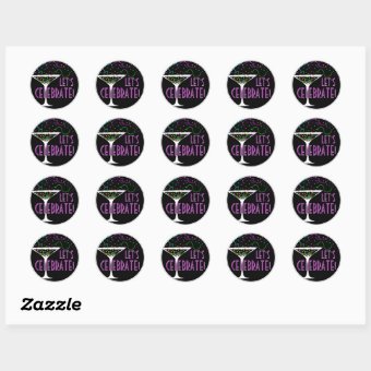 Confetti Cocktail Celebration Round Sticker | Zazzle
