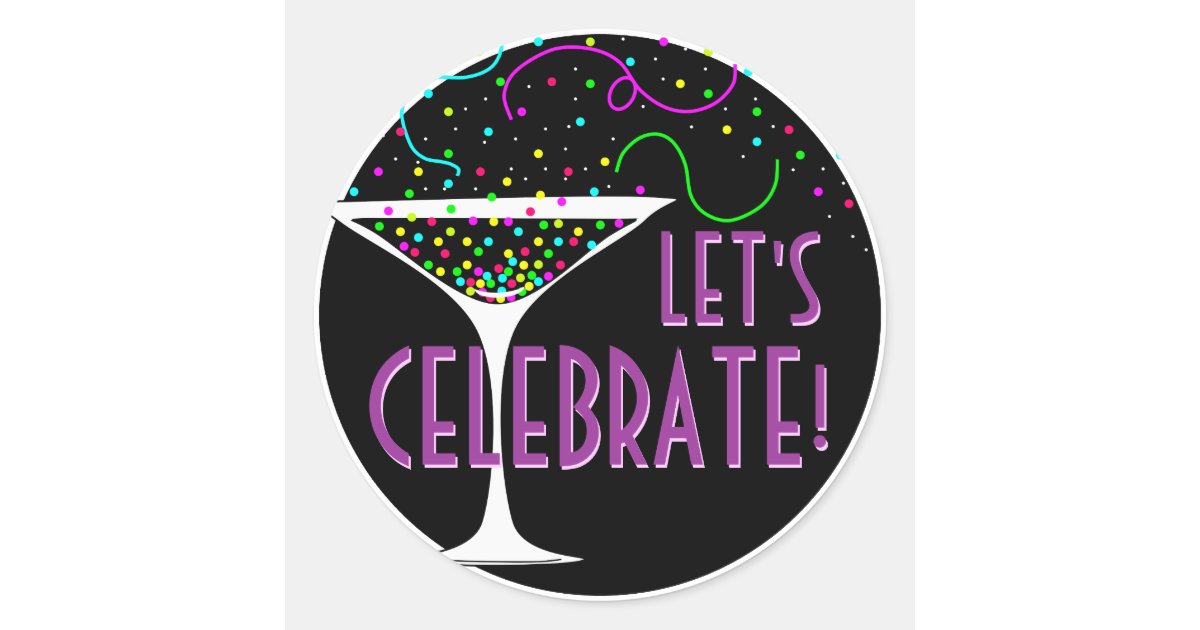 Confetti Cocktail Celebration Round Sticker | Zazzle