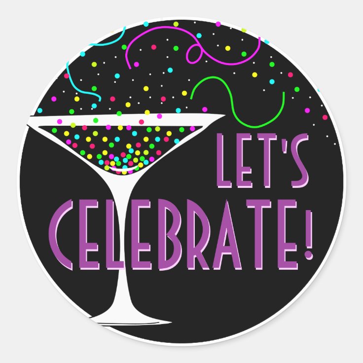 Confetti Cocktail Celebration Round Sticker | Zazzle