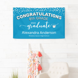 Confetti Congratulations 8th Grade Graduate Blue Banner | Zazzle