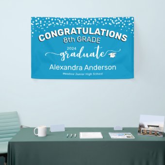 Confetti Congratulations 8th Grade Graduate Blue Banner | Zazzle