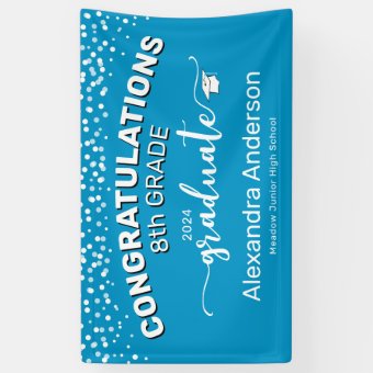 Confetti Congratulations 8th Grade Graduate Blue Banner | Zazzle