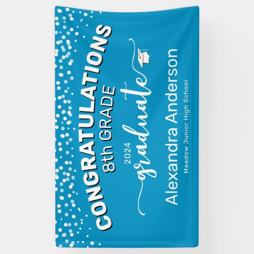 Confetti Congratulations 8th Grade Graduate Blue Banner | Zazzle
