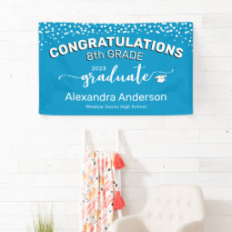 Confetti Congratulations 8th Grade Graduate Blue Banner | Zazzle