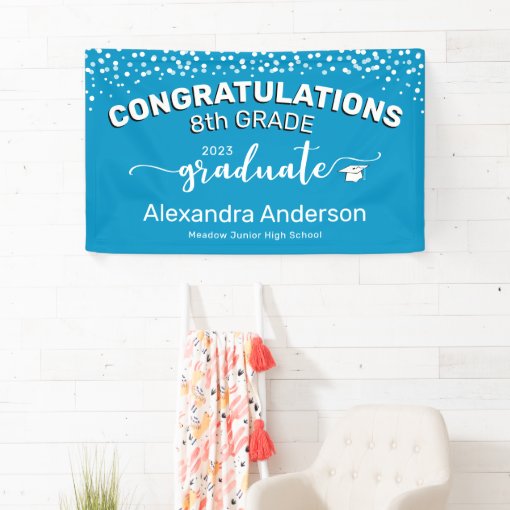 Confetti Congratulations 8th Grade Graduate Blue Banner | Zazzle