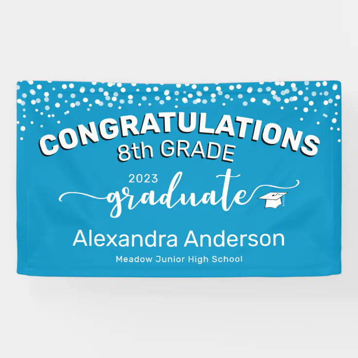 Confetti Congratulations 8th Grade Graduate Blue Banner | Zazzle