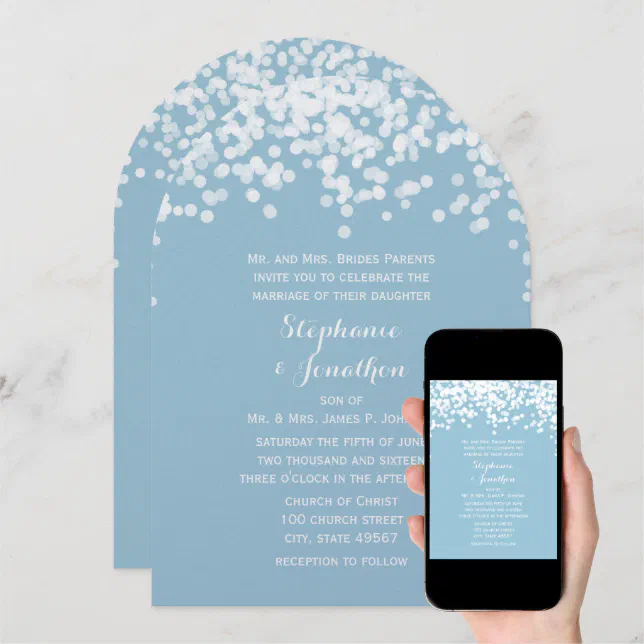 Confetti Dusty Powder Blue Wedding Invitations | Zazzle
