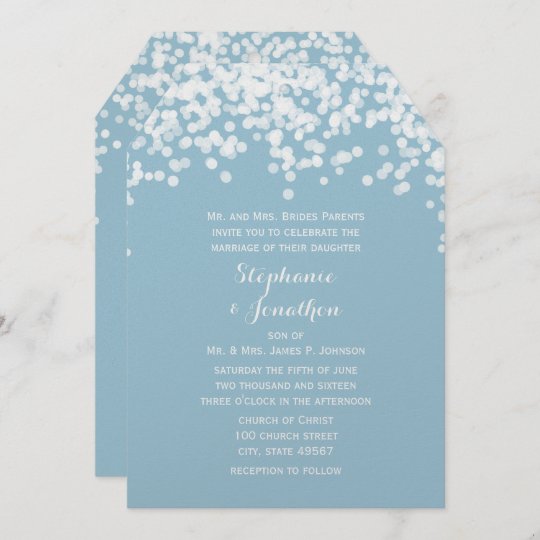 Confetti Dusty Powder Blue Wedding Invitations | Zazzle.com