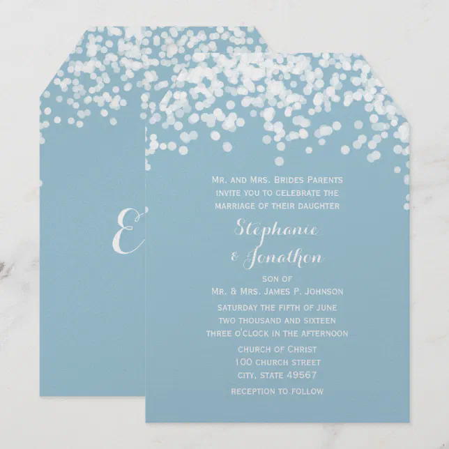 Confetti Dusty Powder Blue Wedding Invitations | Zazzle