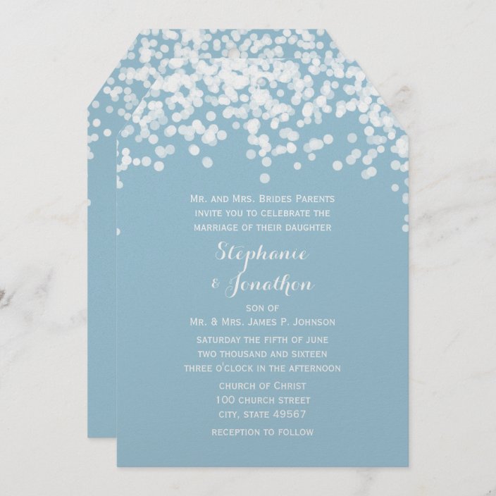 Confetti Dusty Powder Blue Wedding Invitations | Zazzle.com