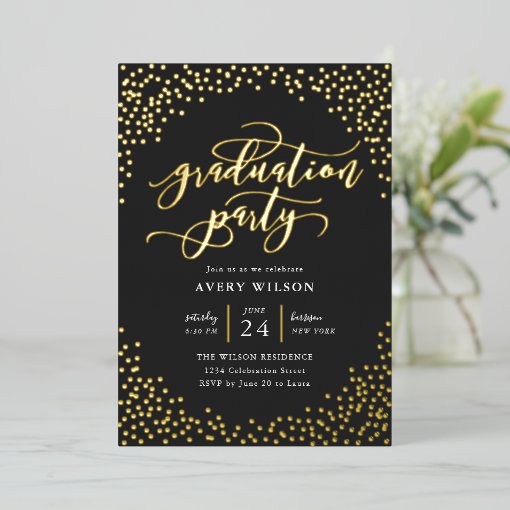 Confetti Elegant Script Graduation Party Foil Invi Foil Invitation | Zazzle