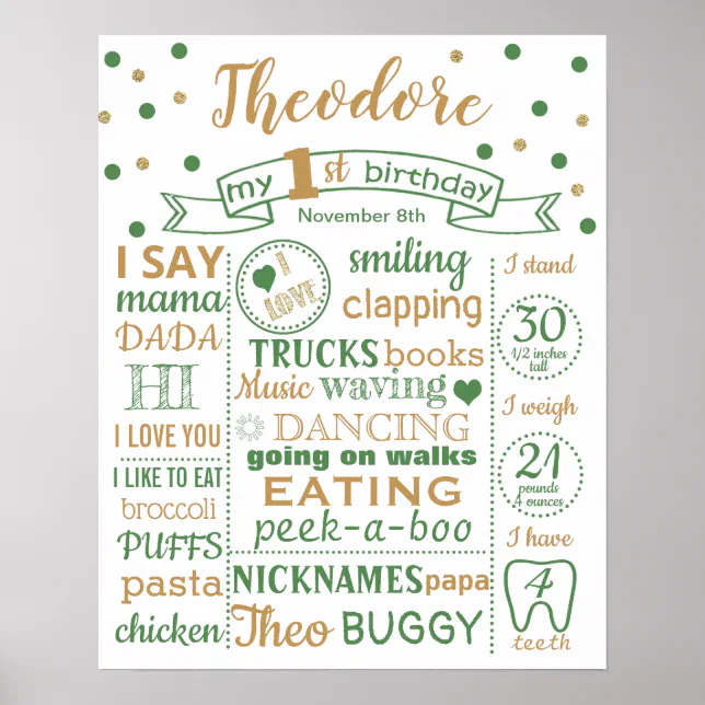 Confetti First Birthday Party sign poster banner | Zazzle