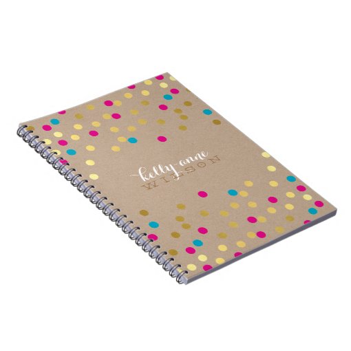 CONFETTI GLAMOROUS cute spot gold pink aqua kraft Notebook | Zazzle