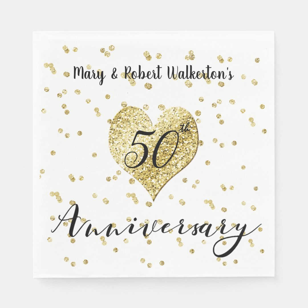 Confetti Gold -50th Wedding Anniversary Napkins | Zazzle