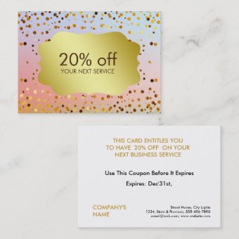 Confetti Gold Coupon Card Voucher Discount Gift | Zazzle