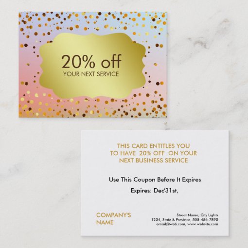 Confetti Gold Coupon Card Voucher Discount Gift | Zazzle
