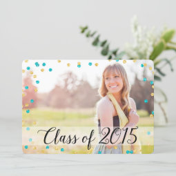 Confetti Gold Teal Blue Photo 2015 Graduation Invitation | Zazzle