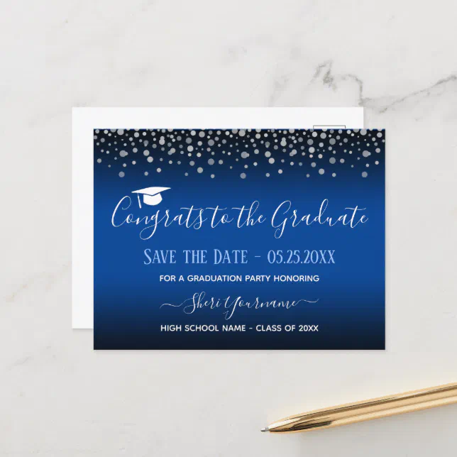 Confetti Graduation Party Save the Date Invitation Postcard | Zazzle