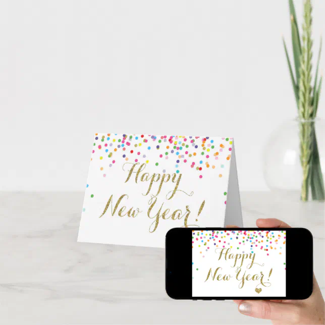 Confetti Happy New Year Note Card Half Fold | Zazzle