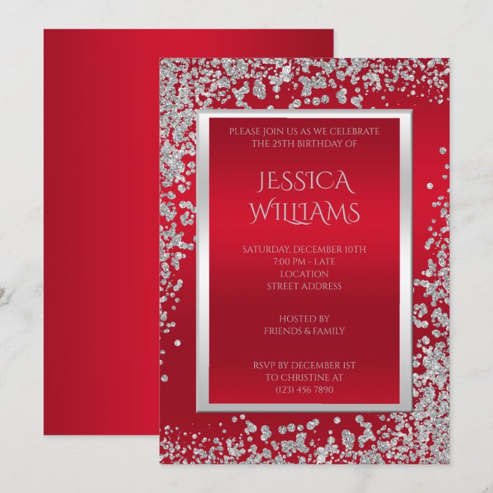 Confetti Of Diamonds & Ruby Red Birthday party Invitation | Zazzle.com
