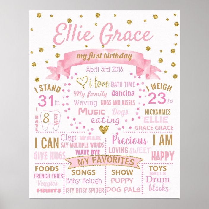 Confetti Polka Dots First Birthday Party sign girl | Zazzle.com