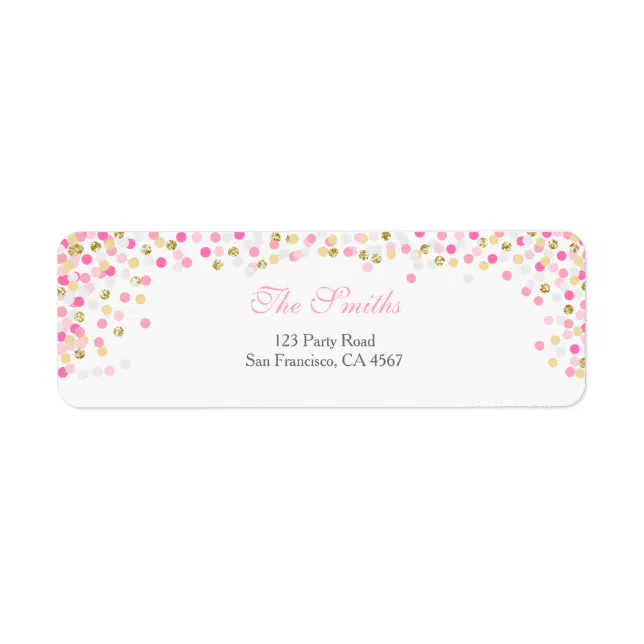 Confetti Return Address Label Pink Gold Girl Baby | Zazzle