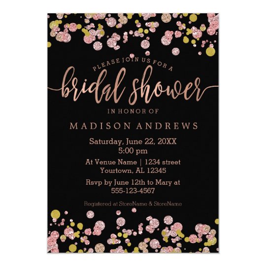 Confetti Rose Gold Bridal Shower Invitation | Zazzle.com