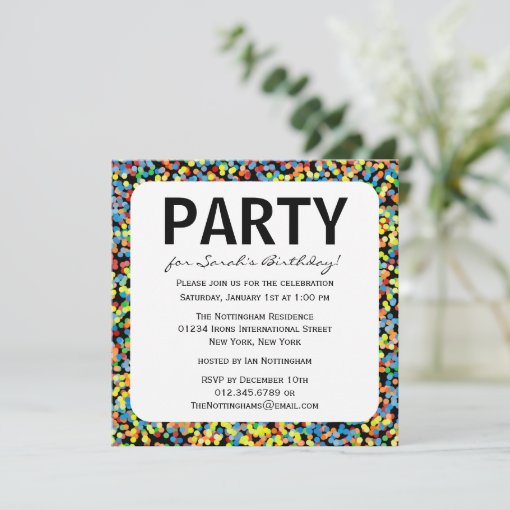 Confetti Sprinkles Birthday Party Invitation | Zazzle
