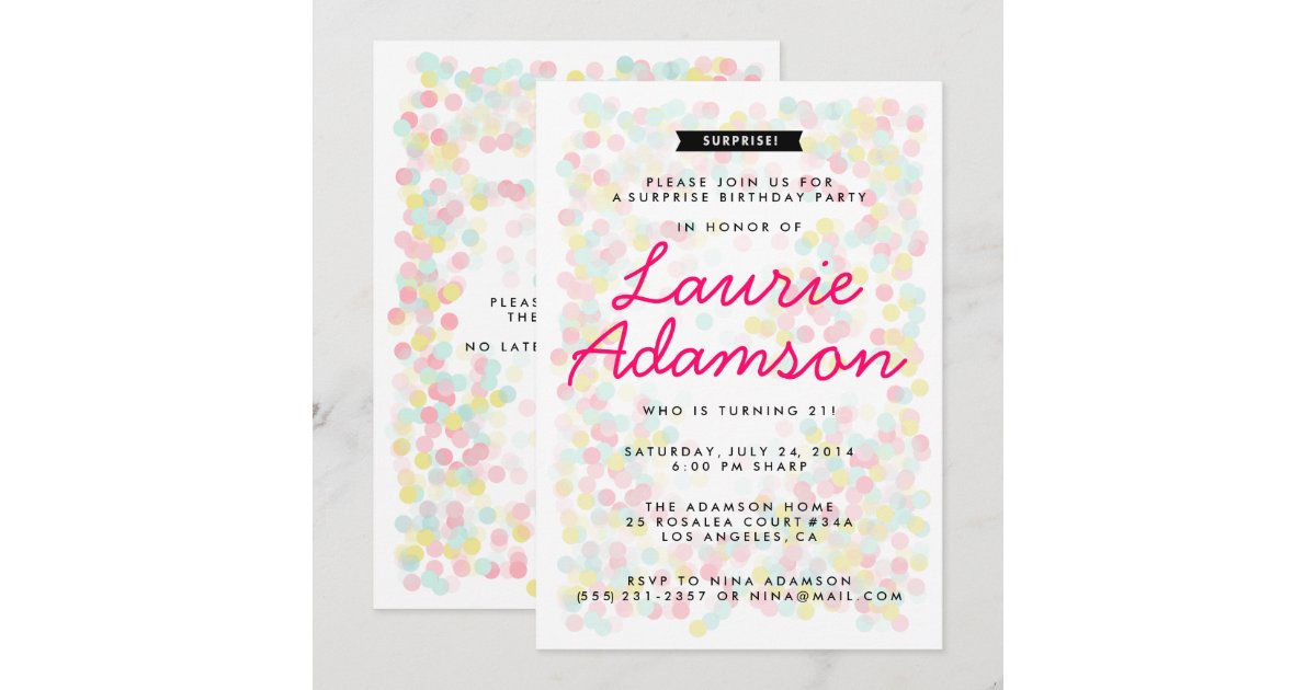 Confetti Surprise Birthday Party Invitations | Zazzle