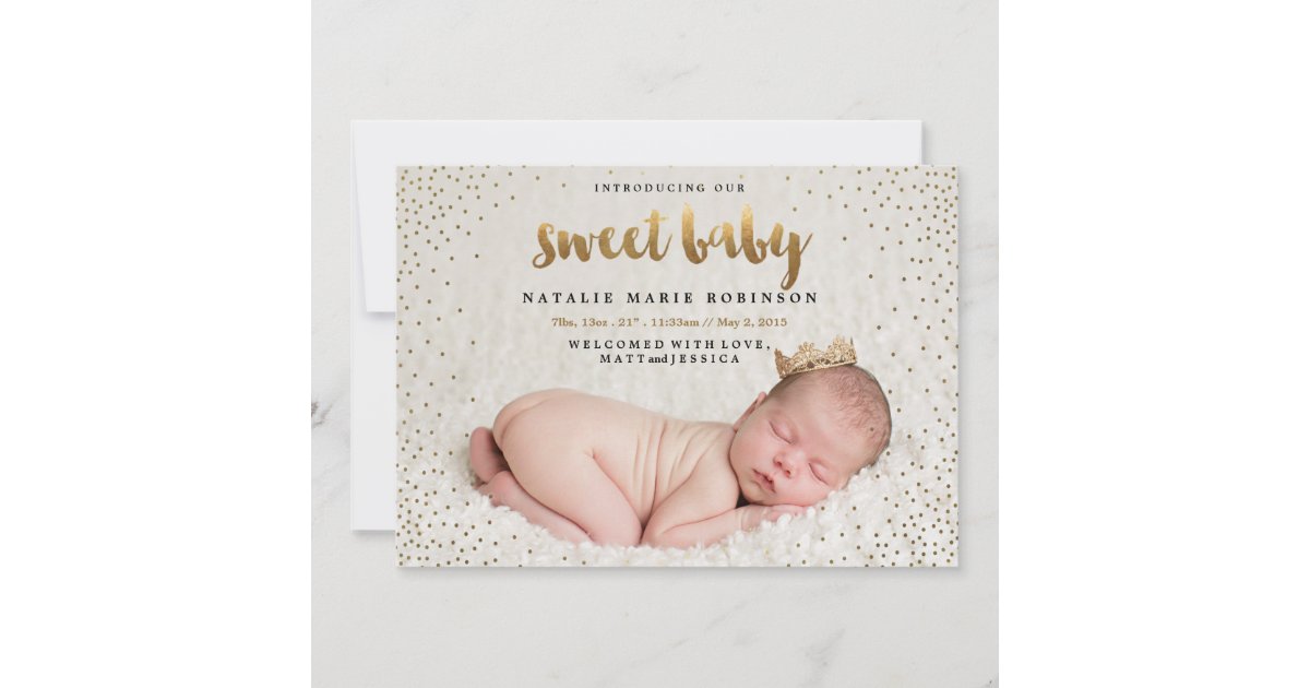 CONFETTI SWEET BABY Birth Announcement | Zazzle