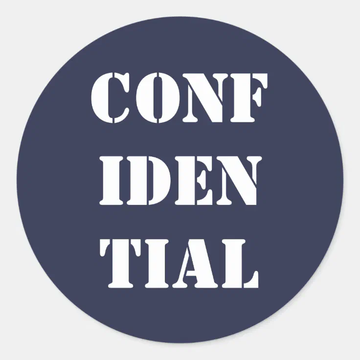 Confidential office envelope dark blue and white classic round sticker ...