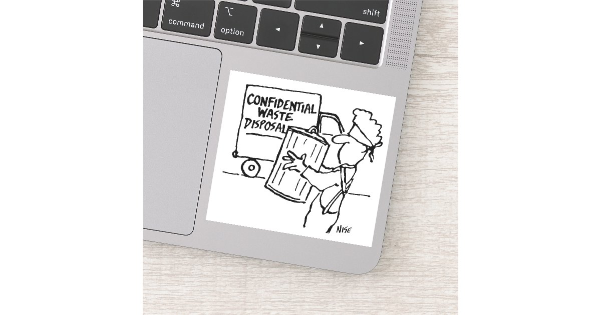 Confidential waste disposal cartoon sticker | Zazzle