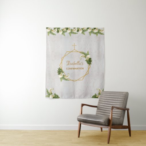 Confirmation Backdrop | Gold Marble Calla Lilies | Zazzle