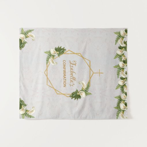 Confirmation Backdrop | Gold Marble Calla Lilies | Zazzle