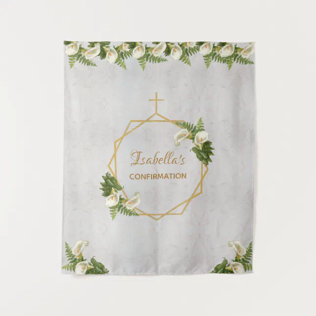 Confirmation Backdrop | Gold Marble Calla Lilies | Zazzle