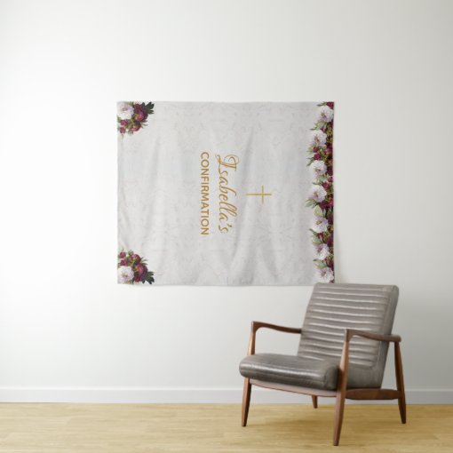 Confirmation Backdrop Marble Gold Burgundy Peonies | Zazzle